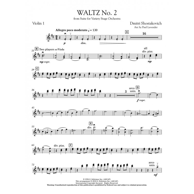 arrangiamenti orchestra d'archi, Waltz No.2 Shostakovich